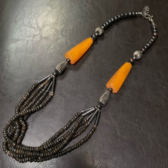 Jewelry | Vintage Ox Bone Imitation Amber Multi Strand Tribal Beaded ...
